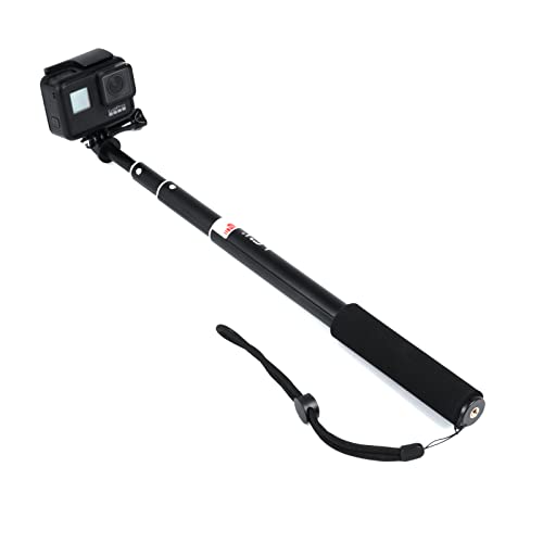 HSU Extendable Selfie Stick for Action Camera,Waterproof Hand Grip for GoPro Hero 11/10/9/8/7, Handheld Monopod 6.5" to 26.4" Compatible with Cell Phones, AKASO Campark and Other Action Cameras
