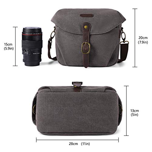 BAGSMART Camera Bag, SLR DSLR Canvas Camera Case, Vintage Padded Camera Shoulder Bag with Rain Cover for Women and Men, gray