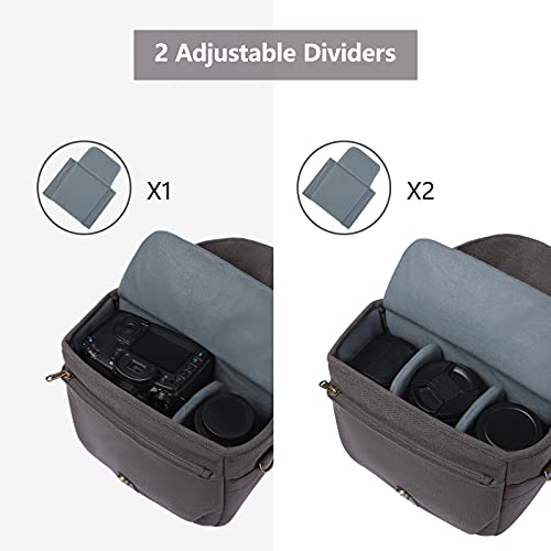 BAGSMART Camera Bag, SLR DSLR Canvas Camera Case, Vintage Padded Camera Shoulder Bag with Rain Cover for Women and Men, gray