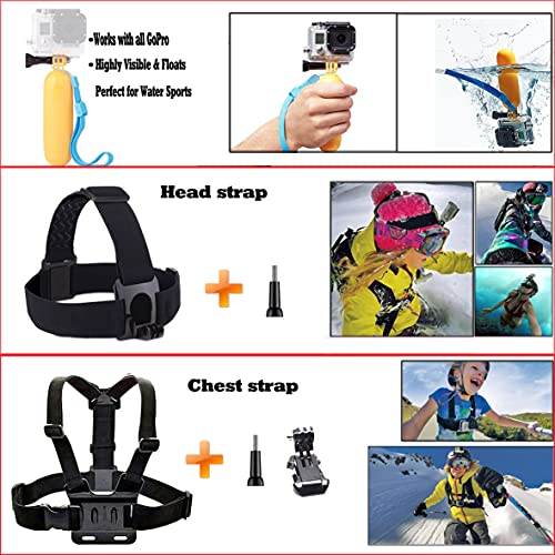 Black pro 60 in 1 Camera Accessories Kit Compatible with GoPro Hero 11 10 9 8 7, GoPro Max, GoPro Fusion, DJI Osmo Action, AKASO, APEMAN, Campark, SJCAM