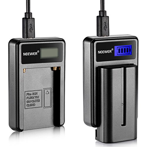 Neewer® Micro USB Battery Charger + 2-Pack 2600mAh NP-F550/570/530 Replacement Batteries for Sony HandyCams, Neewer Nanguang CN-160,CN-216,CN-126 LED Light, Polaroid On-Camera Video Lights