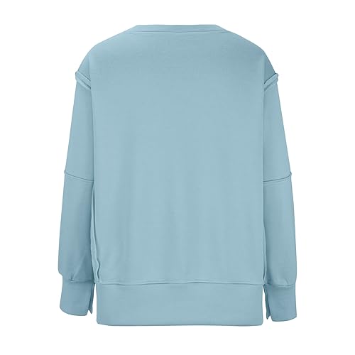 Ceboyel Women Oversized Sweatshirts Loose Fit Corded Sweatshirt Hoodie Crewneck Tunic Pullover Trendy Fall Clothes 2023 Christmas Sweatshirts for Women Light Blue 2X