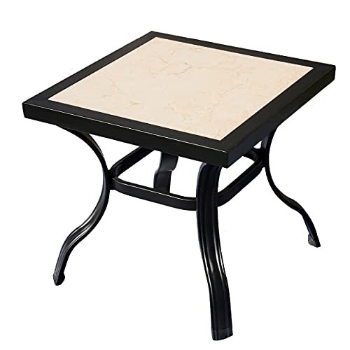LOKATSE HOME Bistro Side End Square Metal Frame Removable Tile Top Dining Coffee Table for Garden Swimming Pool Outdoor Patio Furniture, Black