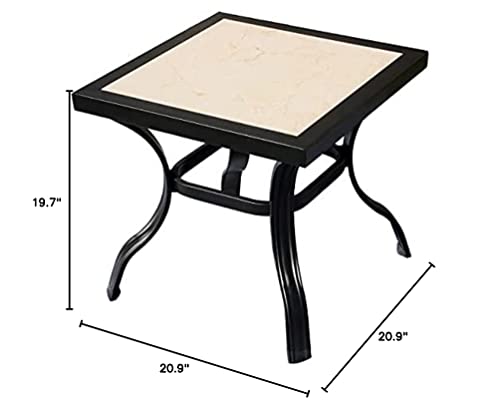 LOKATSE HOME Bistro Side End Square Metal Frame Removable Tile Top Dining Coffee Table for Garden Swimming Pool Outdoor Patio Furniture, Black