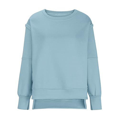 Ceboyel Women Oversized Sweatshirts Loose Fit Corded Sweatshirt Hoodie Crewneck Tunic Pullover Trendy Fall Clothes 2023 Christmas Sweatshirts for Women Light Blue 2X