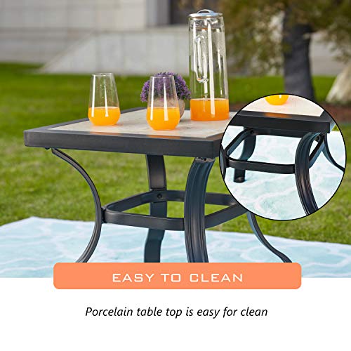 LOKATSE HOME Bistro Side End Square Metal Frame Removable Tile Top Dining Coffee Table for Garden Swimming Pool Outdoor Patio Furniture, Black