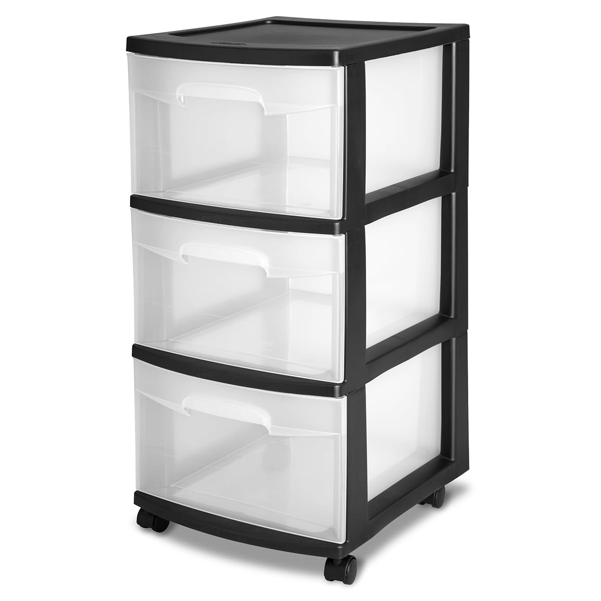 Plastic Drawer Storage Organizer 3 Drawer Plastic Cart Dorm Storage Shelves Containers With Drawer Unit w/Wheels for Art Supplies,Home,Closet,Bathroom,Office, Black with Clear Drawers, Adult