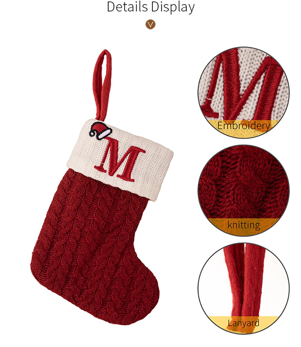 Zocvyi 7 inch Mini Cute Knit Monogram Embroidered Christmas Stocking Personalized Initial Christmas Stocking Family Holiday Xmas Party Decor Christmas Decorations-M-Red