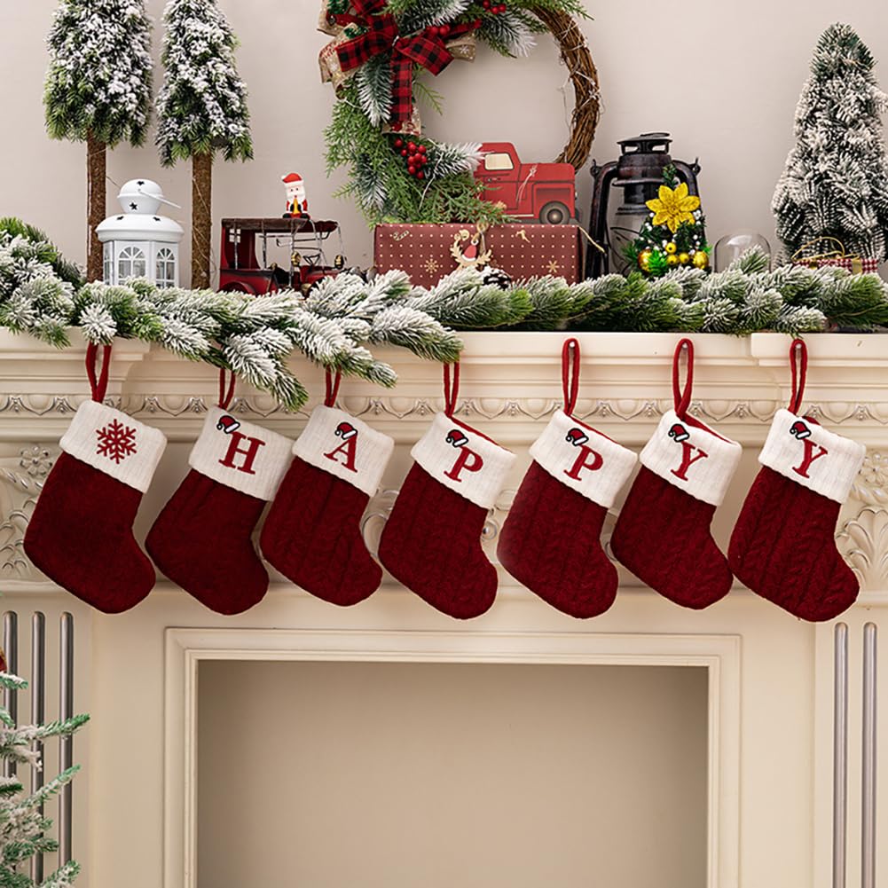 Zocvyi 7 inch Mini Cute Knit Monogram Embroidered Christmas Stocking Personalized Initial Christmas Stocking Family Holiday Xmas Party Decor Christmas Decorations-M-Red