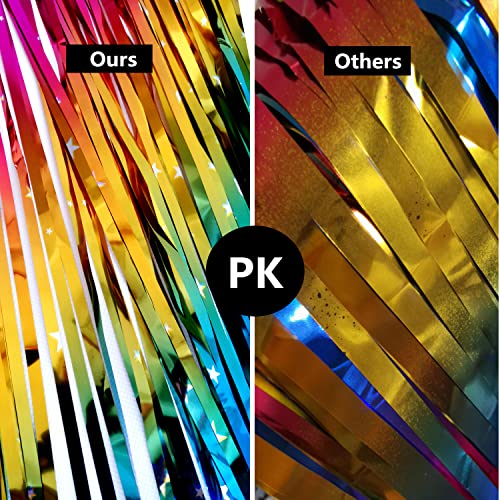 2 Pack Backdrop Curtain 3.3FT x 8.1FT Metallic Tinsel Foil Fringe Curtains Photo Booth Background for Birthday Party Baby Shower Wedding Engagement Bridal Decorations Sparkly Rainbow