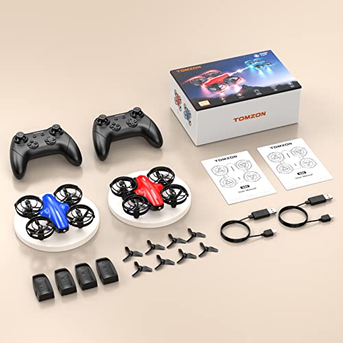 TOMZON 2 Pack A24 Drone for Kids with Battle Mode, Small RC Drone with Throw to Go, Kids Drone with Circle Fly, Self Spin, 3D Flip, 2-In-1 Quadcopter with Altitude Hold, Headless Mode, 4 Batteries