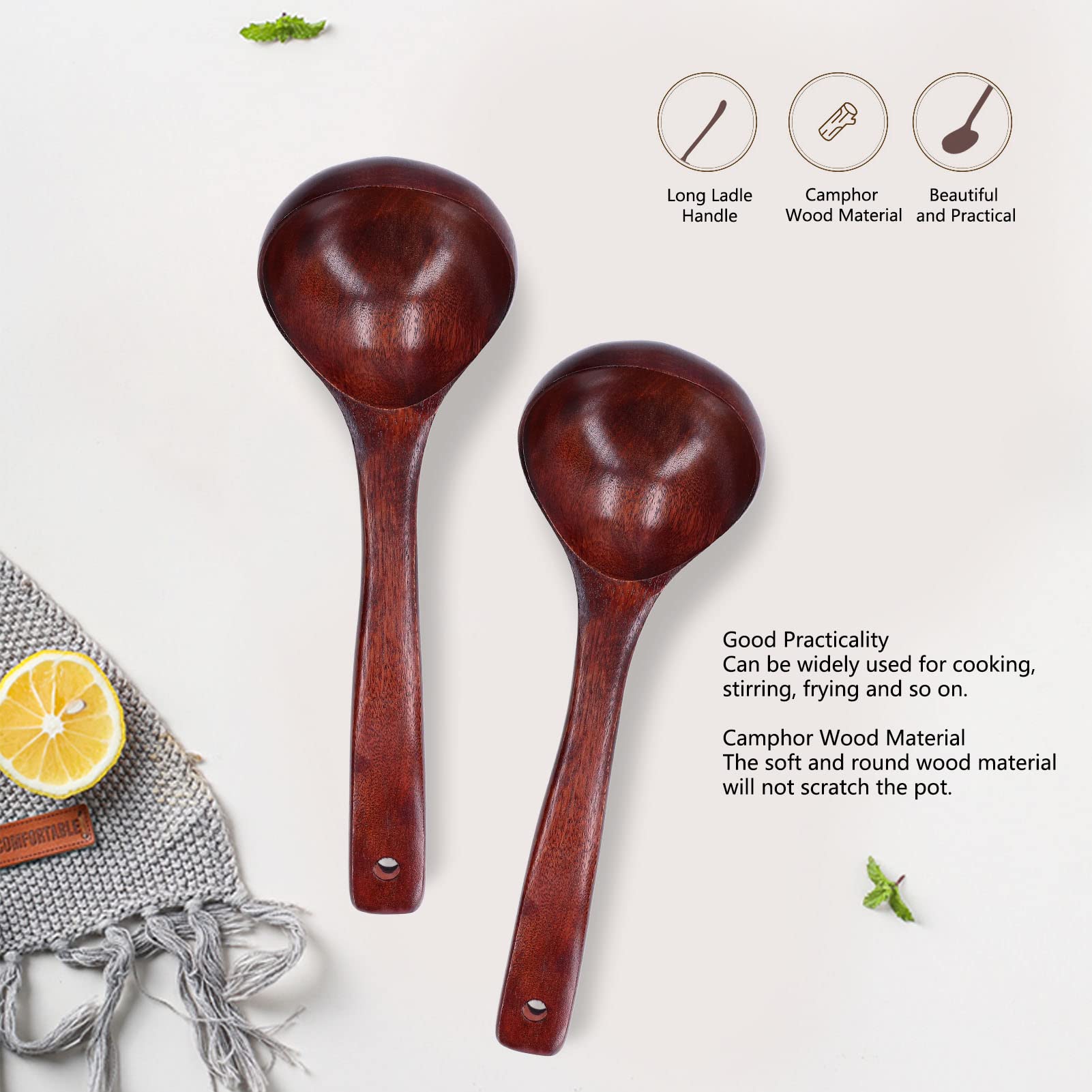 2Pcs Wooden Spoons for Cooking,Wood Spoon Scoops Wooden Ladle Spoon Nonstick Cooking Utensils for Soup Kitchen Cooking Mixing Stirring (9cm)