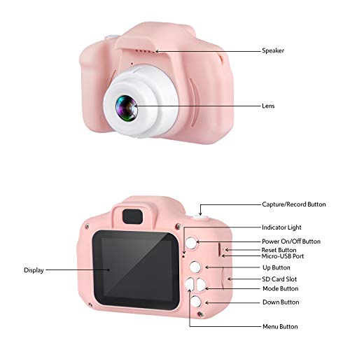 Dartwood 1080p Digital Camera for Kids with 2.0β Color Display Screen & Micro-SD Card Slot for Children - 32GB SD Card Included (Pink)