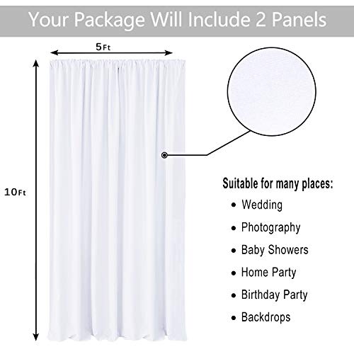 Hiasan White Backdrop Curtains for Parties, Polyester Photography Backdrop Drapes for Family Gatherings, Wedding Decorations, 5ftx10ft, Set of 2 Panels