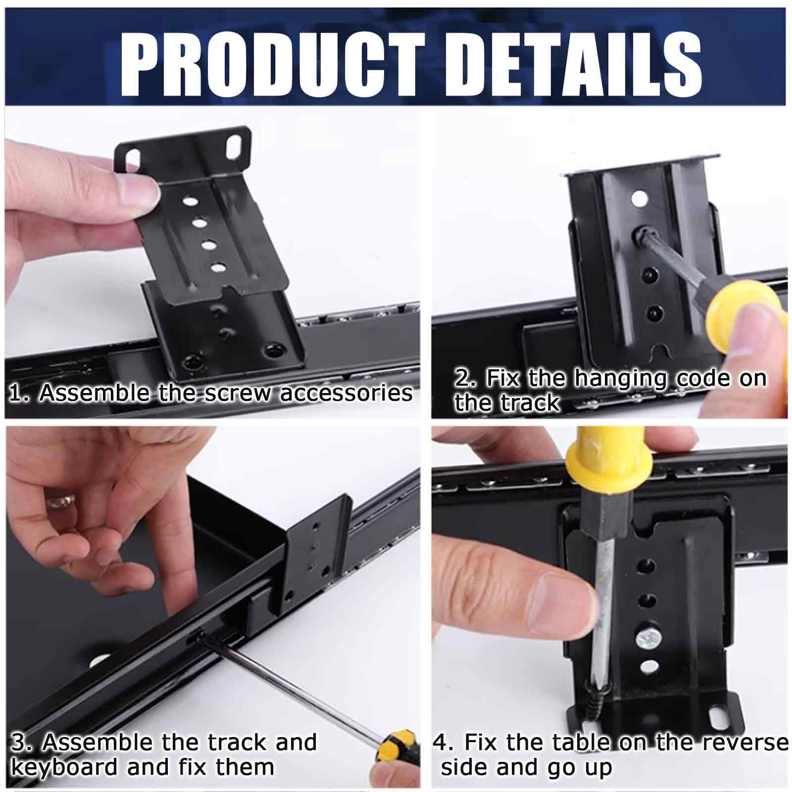 Underdesk Keyboard/Mouse Tray, Under Desk Tray Slide Out, Made of Metal Steel, Reserve Pen Tray, Steel Keyboard Tray Can Rotate 360°, Ordinary Model/Mold Beam Model