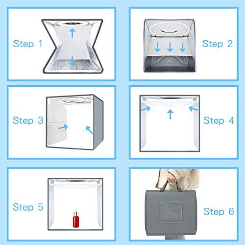 PULLINE Photo Light Box 160 LED 12''x12'' Dimmable Light Box Photography, Portable Photo Studio with Phone Tripod & 6 Backdrops, Folding Shooting Tent Kit for Jewelry/Small Items Product Photography