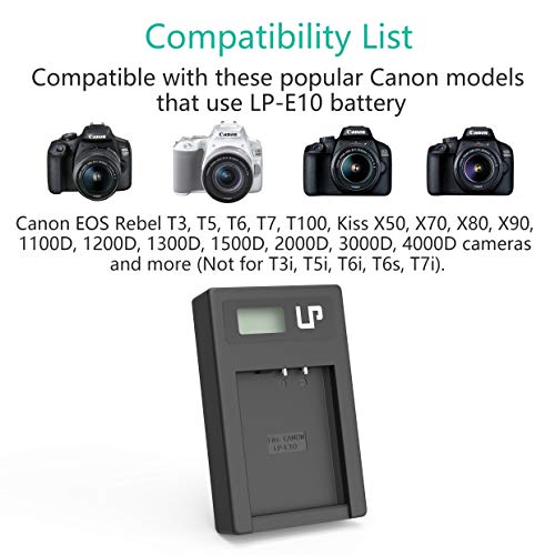 LP-E10 Charger, LP Charger with LCD Display, USB Charging Port, Compatible with Canon EOS Rebel T7, T6, T5, T3, T100, 4000D, 3000D, 2000D, 1500D, 1300D, 1200D, 1100D(Not for T3i T5i T6i T6s T7i)