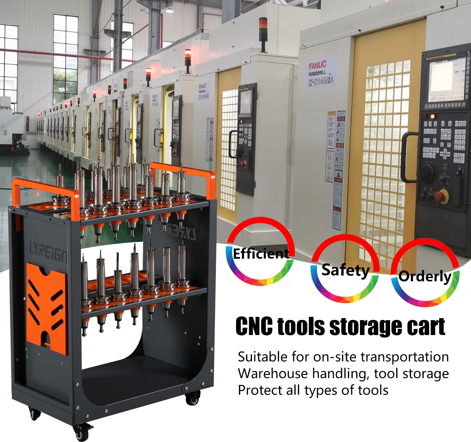 CAT50 Cart-20 Cap CNC Tool Cart，2023 New Model CNC Tool Transfer Cart， CNC Rolling Carts with Wheels， CNC Tools Holders, CNC Tools for CNC Cart, Cat 40 Tool Holder for Storehouse/Factory/Garage