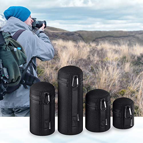 Powerextra 4x Zipper Lens Case Lens Pouch Bag with Thick Protective Neoprene for DSLR Camera Lens Fit for CA Nikon Sony Olympus Panasonic Includes Small Medium Large XL Size