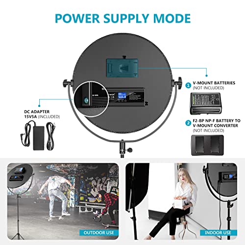 Neewer LED Bi-Color Studio Round Lighting, Ultra Thin Studio Edge Flapjack Light, 18''/45.5cm 70W Dimmable Portrait Light with AC Adapter/2.4G Wireless Remote (Battery/Light Stand Not Included)