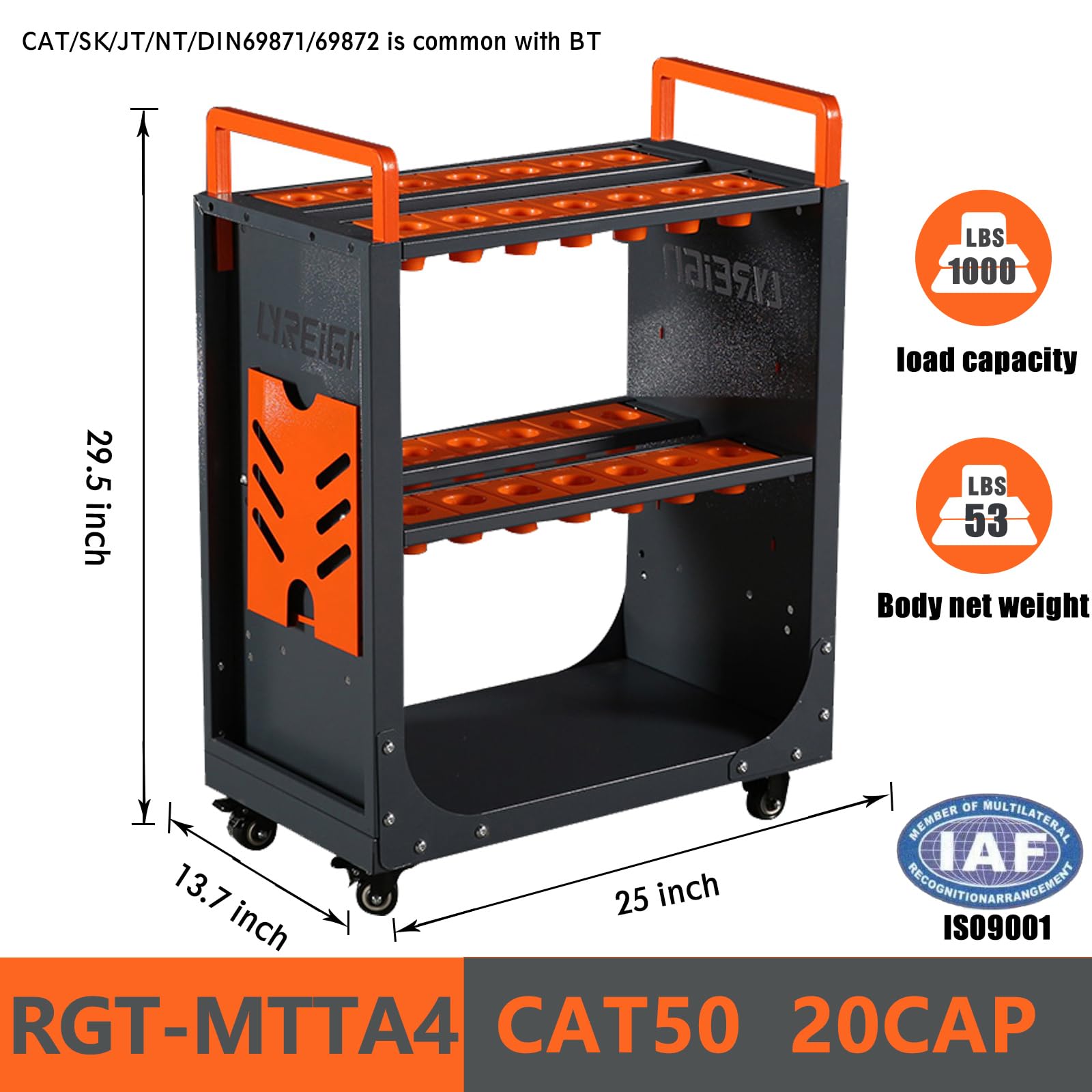 CAT50 Cart-20 Cap CNC Tool Cart，2023 New Model CNC Tool Transfer Cart， CNC Rolling Carts with Wheels， CNC Tools Holders, CNC Tools for CNC Cart, Cat 40 Tool Holder for Storehouse/Factory/Garage