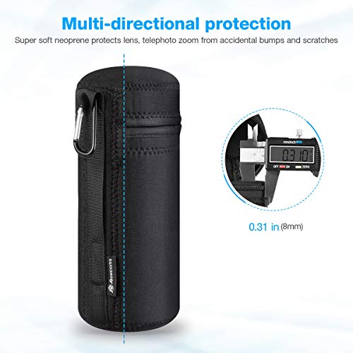 Powerextra 4x Zipper Lens Case Lens Pouch Bag with Thick Protective Neoprene for DSLR Camera Lens Fit for CA Nikon Sony Olympus Panasonic Includes Small Medium Large XL Size