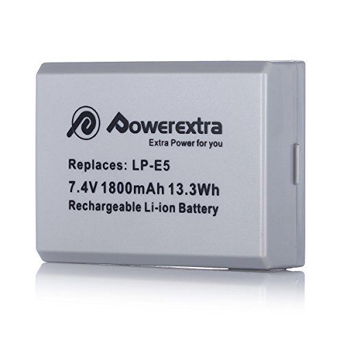 Powerextra 2 Pack LP E5 Replacement LP-E5 Battery Pack for Canon Rebel XS Rebel T1i Rebel XSi 1000D 500D 450D Kiss X3 Kiss X2 Kiss F
