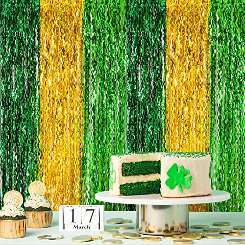 LOLStar 2 Pack St. Patrick's Day Foil Fringe Curtains St Patrick's Day Party Decoration 3.3 X 6.6 ft Green Gold Light Green Wavy Tinsel Fringe Curtain Photo Booth, Streamer Backdrop Irish Theme Decor