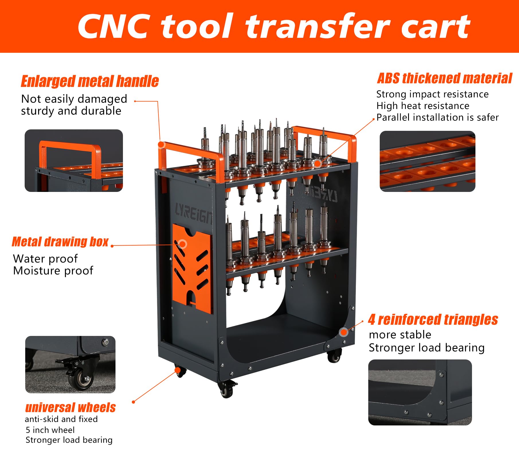 CAT50 Cart-20 Cap CNC Tool Cart，2023 New Model CNC Tool Transfer Cart， CNC Rolling Carts with Wheels， CNC Tools Holders, CNC Tools for CNC Cart, Cat 40 Tool Holder for Storehouse/Factory/Garage