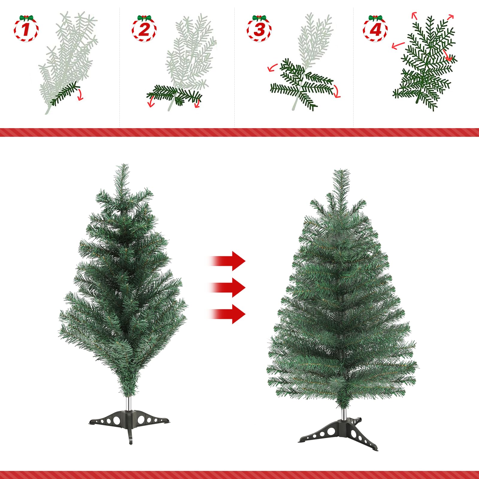 Magshion Artificial Christmas Tree, 3Ft Full Christmas Tree with 90 PVC Branch Tips, Green Christmas Tree for Home Party Decor, Easy Assemble Xmas Tree for Outdoor