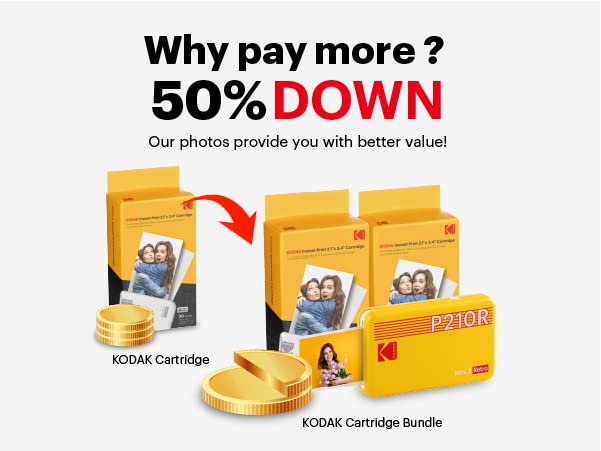 KODAK Mini 2 Retro 4PASS Portable Photo Printer (2.1x3.4 inches) + 68 Sheets Bundle, Yellow