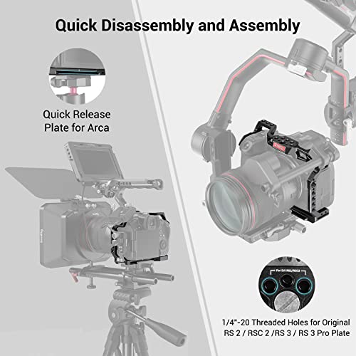 SmallRig R5 / R5 C / R6 Cage for Canon R5 R6 R5 C, Aluminum Alloy DSLR Rig Stabilizer with Cold Shoe, 1/4"-20 and 3/8"-16 Threaded Holes for Filmmaking, Video Shooting 2982B