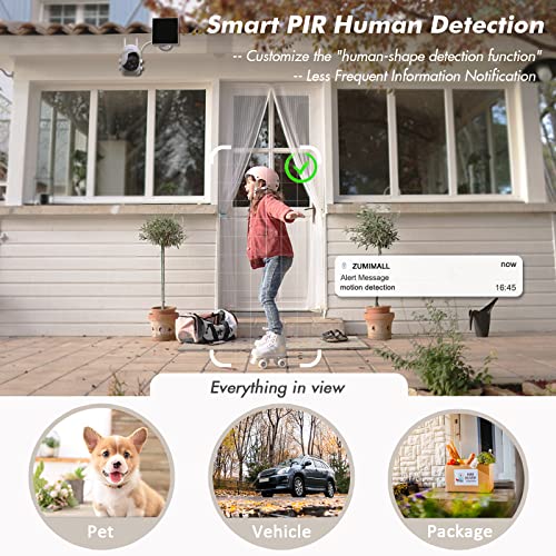 ZUMIMALL Security Cameras Wireless Outdoor, 2K 360° PTZ Outdoor Camera Wireless, Solar Security Cameras for Home, Spotlight & Siren/2.4G WiFi/3MP Color Night vision/2-Way Talk/PIR Detection/SD/Cloud