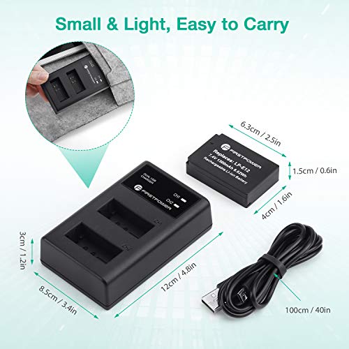 FirstPower 2-Pack LP-E12 Batteries and USB Dual Battery Charger Compatible with Canon EOS M, M2, M10, M50, M50 Mark II, M100, M200, Rebel SL1, PowerShot SX70 HS Digital Cameras