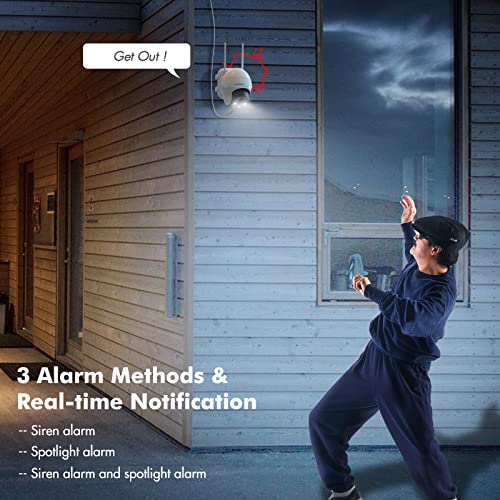 ZUMIMALL Security Cameras Wireless Outdoor, 2K 360° PTZ Outdoor Camera Wireless, Solar Security Cameras for Home, Spotlight & Siren/2.4G WiFi/3MP Color Night vision/2-Way Talk/PIR Detection/SD/Cloud