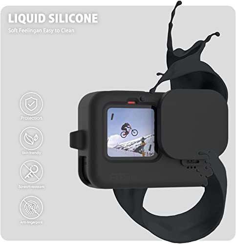 FitStill Silicone Sleeve Case for Go Pro Hero 11 /Hero 10 /Hero 9 Black, Battery Side Cover & Screen Protectors & Lens Caps & Lanyard for Go Pro Hero 11 /10 / 9 Accessories Kit