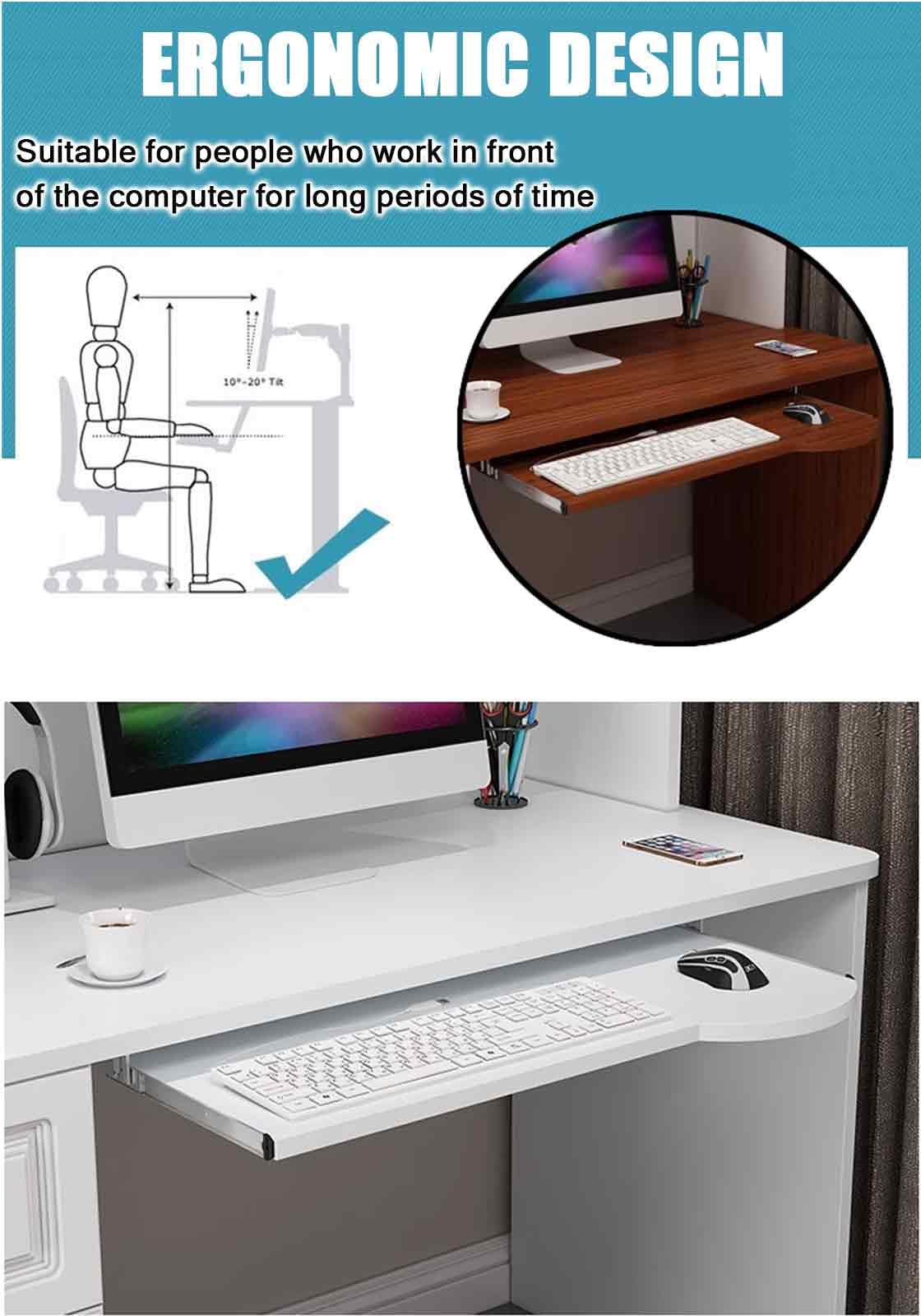 OM-PDD Keyboard Pull Out Tray Under Desk, Under Desk Tray Slide Out, Ergonomic Keyboard Tray, Teak Color/White/Light Walnu/Black/White Maple, L 60/70cm, W26cm