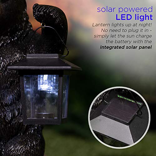 Alpine Corporation 15" Tall Outdoor Bear Couple with Lantern and Welcome Sign Statue with Solar LED Light Yard Art Decoration