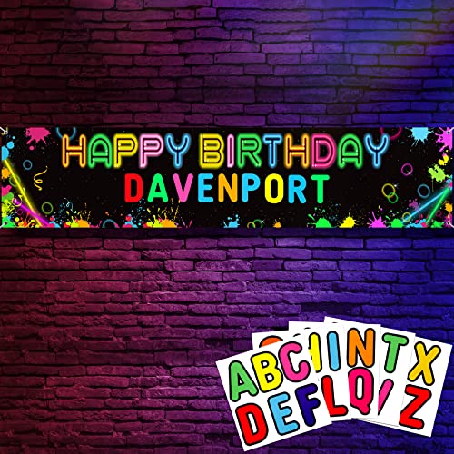 Pajean Customize Personalized Glow in The Dark Birthday Backdrop Custom Neon Banner Happy Birthday Party Decorations Make Your Own Glow Banner DIY Colorful Graffiti Banner Birthday Party Decor