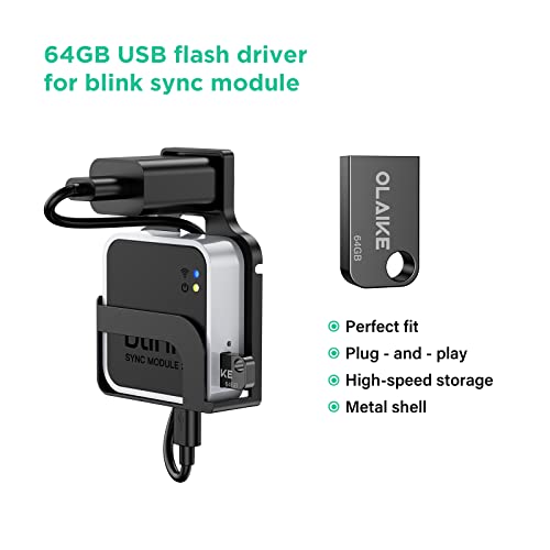 OLAIKE 64GB USB Flash Drive and Outlet Wall Mount for Blink Sync Module 2,Easy to Remove Bracket Holder with Short Cable for Blink Outdoor Indoor Security Camera(NOT Included Blink Sync Module),Black