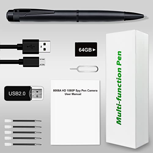 XISRU 64GB Spy Camera Hidden Camera Pen Full HD 1080P Mini Spy Pen Camera,Nanny Cam Hidden Camera, Small Hidden Camera with Motion Detection,Small Spy Camera,Secret Camera [2023 Version]