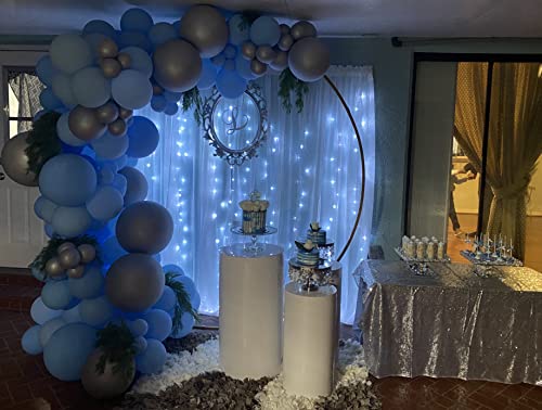 White Tulle Backdrop Curtain with Lights String for Parites 10×8ft Sheer Backdrop Curtains White Curtain Backdrop for Wedding Baby Shower Birthday Party Photo Shoot Decorations(2 Panels 10ft×8ft)