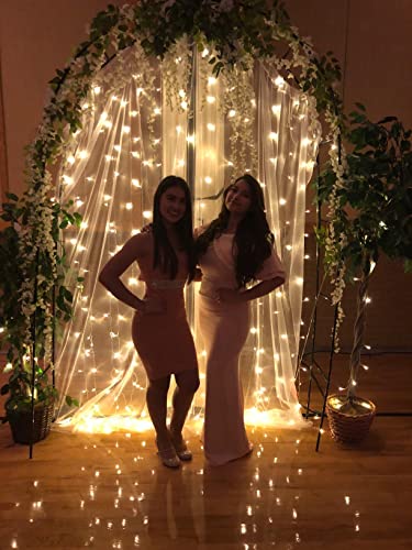 White Tulle Backdrop Curtain with Lights String for Parites 10×8ft Sheer Backdrop Curtains White Curtain Backdrop for Wedding Baby Shower Birthday Party Photo Shoot Decorations(2 Panels 10ft×8ft)