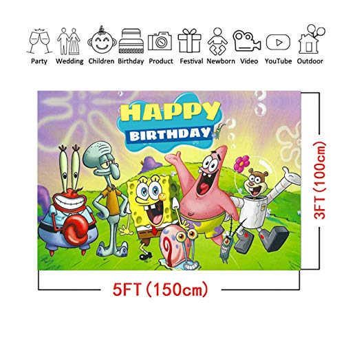 5x3ft Spongebob Happy Birthday Photography Backdrops Cartoon Kids Party Decoration Photo Backgrounds Studio Props Supplies