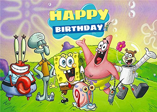 5x3ft Spongebob Happy Birthday Photography Backdrops Cartoon Kids Party Decoration Photo Backgrounds Studio Props Supplies