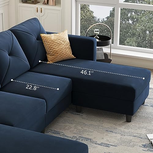 HONBAY Sleeper Sectional Sofa Set Velvet U Shaped Couch with Storage Ottoman 4-Seat Sectional Sofa Set for Living Room, Dark Blue