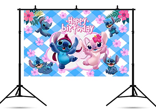 Backdrops for Lilo and Stitch Birthday Party Decorations Supplies Stitch Baby Shower Photo Background for Cake Table Decorations Happy Birthday Banner 5x3ft