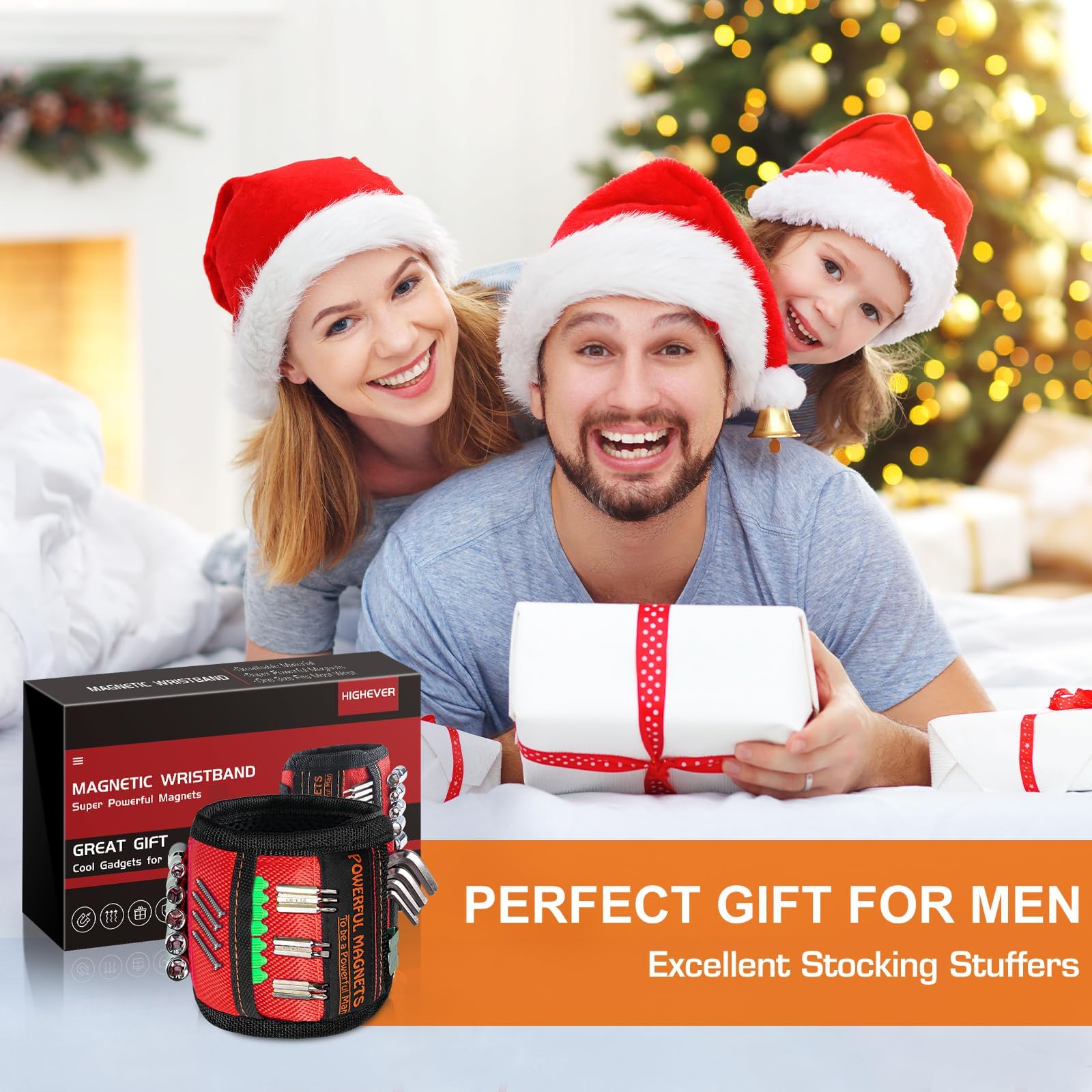 2P Magnetic Wristband Stocking Stuffers for Men, Tool Belt Magnet Wrist for Holding Screws Nails Drill Bits Cool Gadget Christmas Birthday Dad Him Husband Women Who Have Everything Wants Nothing