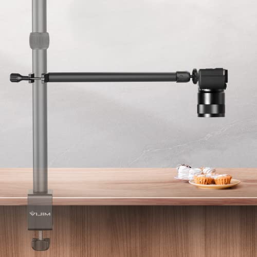 JUSMO Auxiliary Holding Arm with 360° Ballhead for Small Camera/Gopro/Light/Webcam and More, Suitable for 20mm-30mm Rod Pole (LS02A)