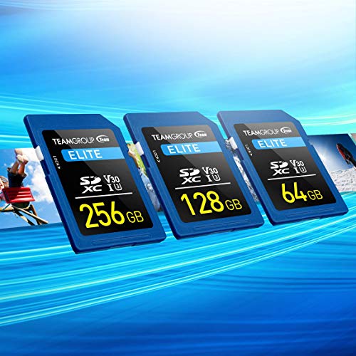 TEAMGROUP Elite 256GB UHS-I U3 V30 UHD Read Speed up to 100MB/s SDXC High Speed 4K Memory Card Compatible with Canon Sony Nikon Panasonic FUJIFILM Digital Camera TESDXC256GIV3001